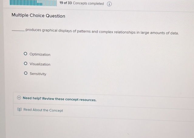 19 of 33 Concepts completed Multiple Choice | StudyX