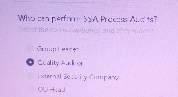 Who can perform SSA Process Audits Select | StudyX