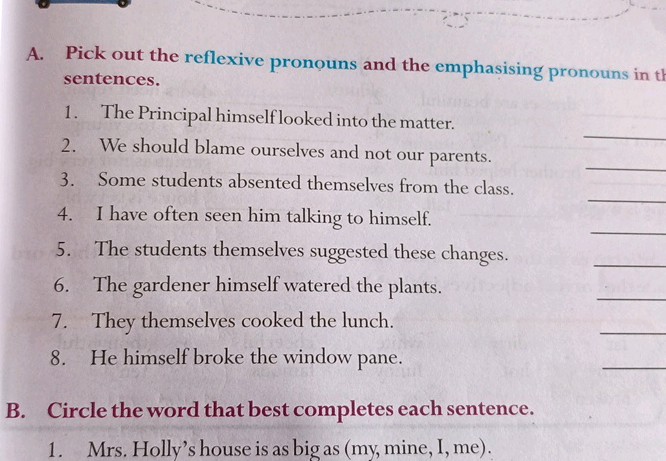 A Pick out the reflexive pronouns and the | StudyX