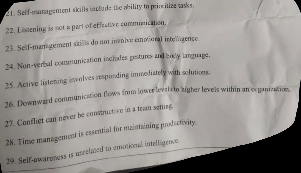 21 Self-management skills include the | StudyX