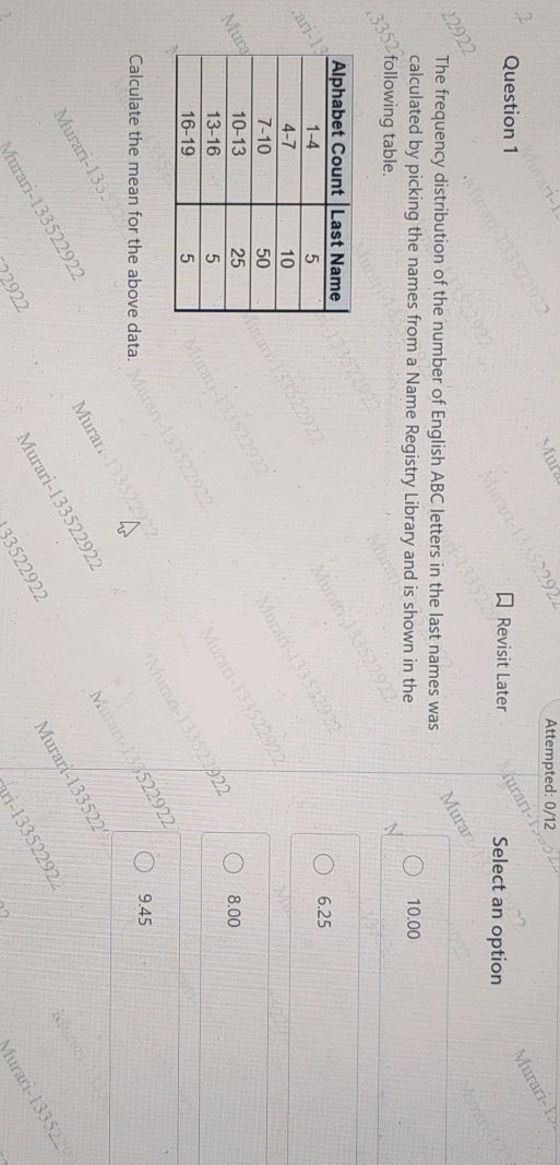 Attempted 0 / 12 Question 1 Revisit Later | StudyX