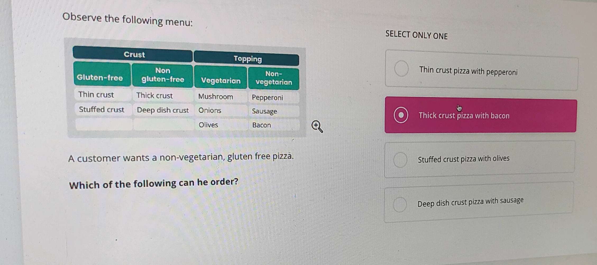 Observe the following menu lticolumn2c | StudyX