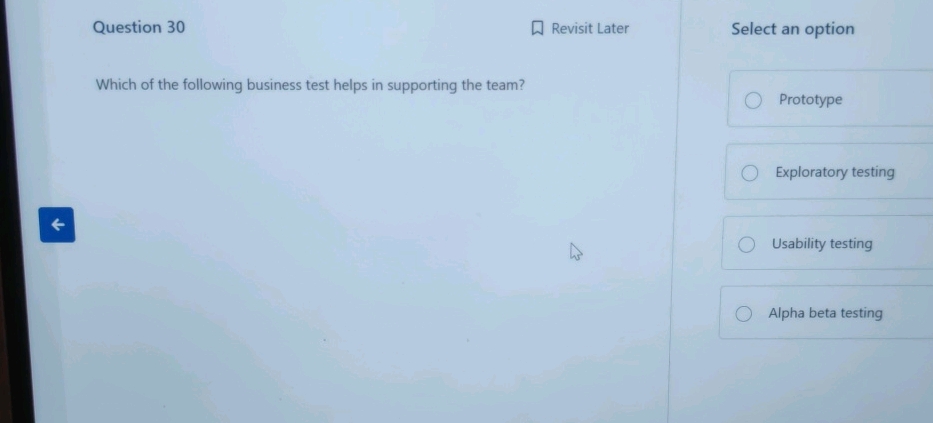 Question 30 Revisit Later Select an option | StudyX