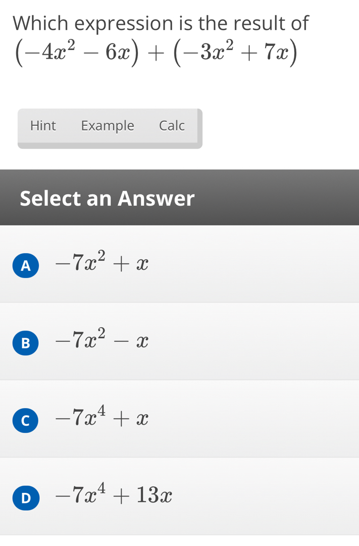Which expression is the result of (-4 x2-6 | StudyX