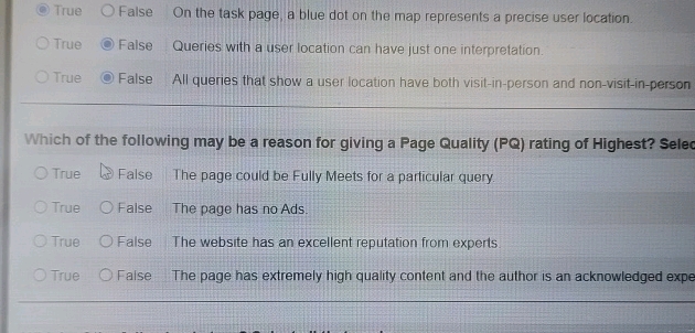 True False On the task page a blue dot