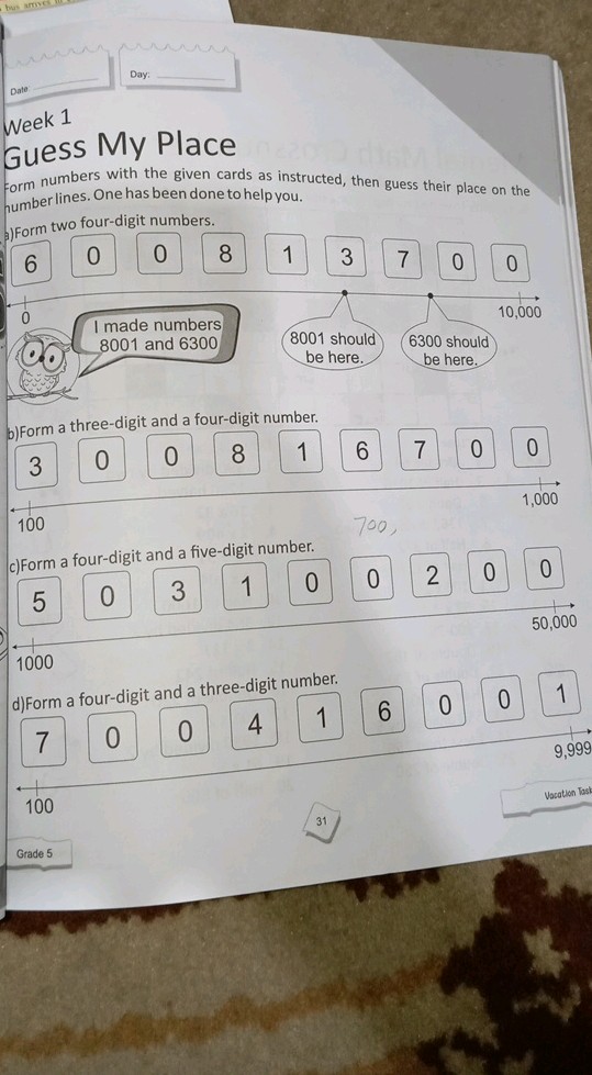 week 1 Day Guess My Place Form numbers with | StudyX