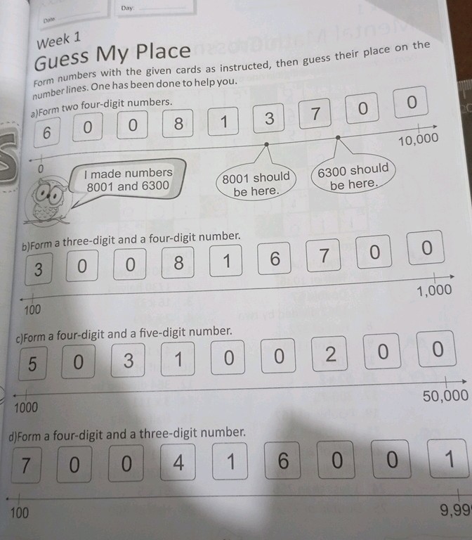 Day week 1 Guess My Place Form numbers with | StudyX