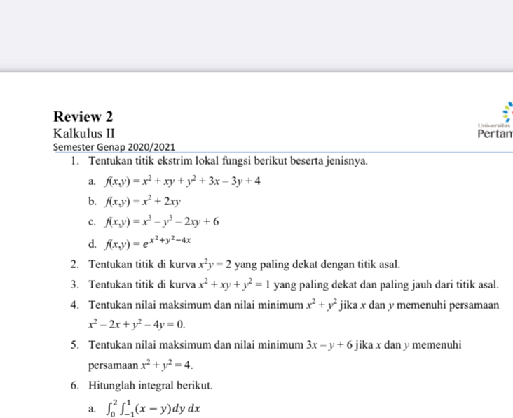 Review 2 Kalkulus II Semester Genap | StudyX