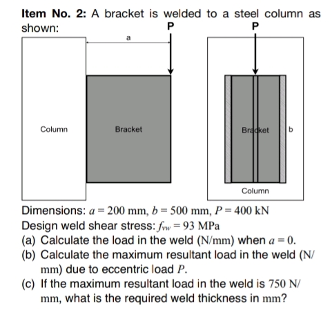 Item No 2 A bracket is welded to a steel | StudyX