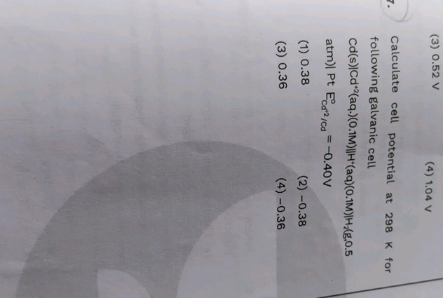 (3) 052 V (4) 104 V Calculate cell | StudyX