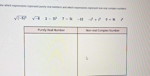 ine which expressions represent purely real | StudyX