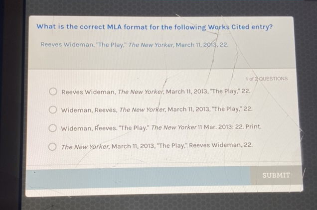 What is the correct MLA format for the | StudyX