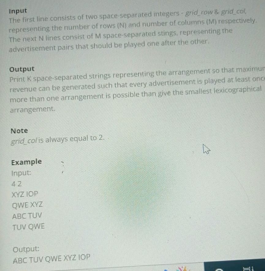 Input The first line consists of two | StudyX