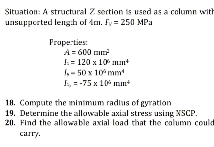 Situation A structural Z section is used as