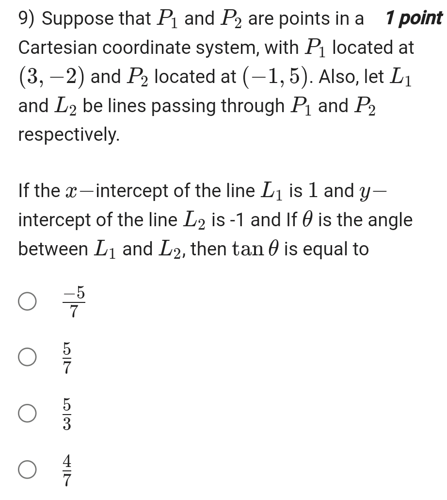 9) Suppose that P1 and P2 are points in a 1
