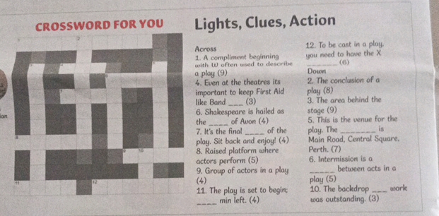 CROSSWORD FOR YOU Lights Clues Action Across | StudyX