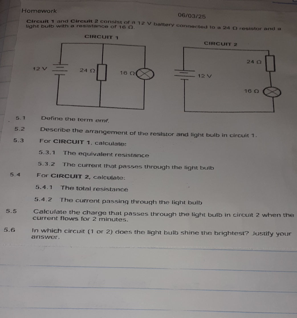 Circuit 1 and Circuit 2 consist of a 12 V | StudyX
