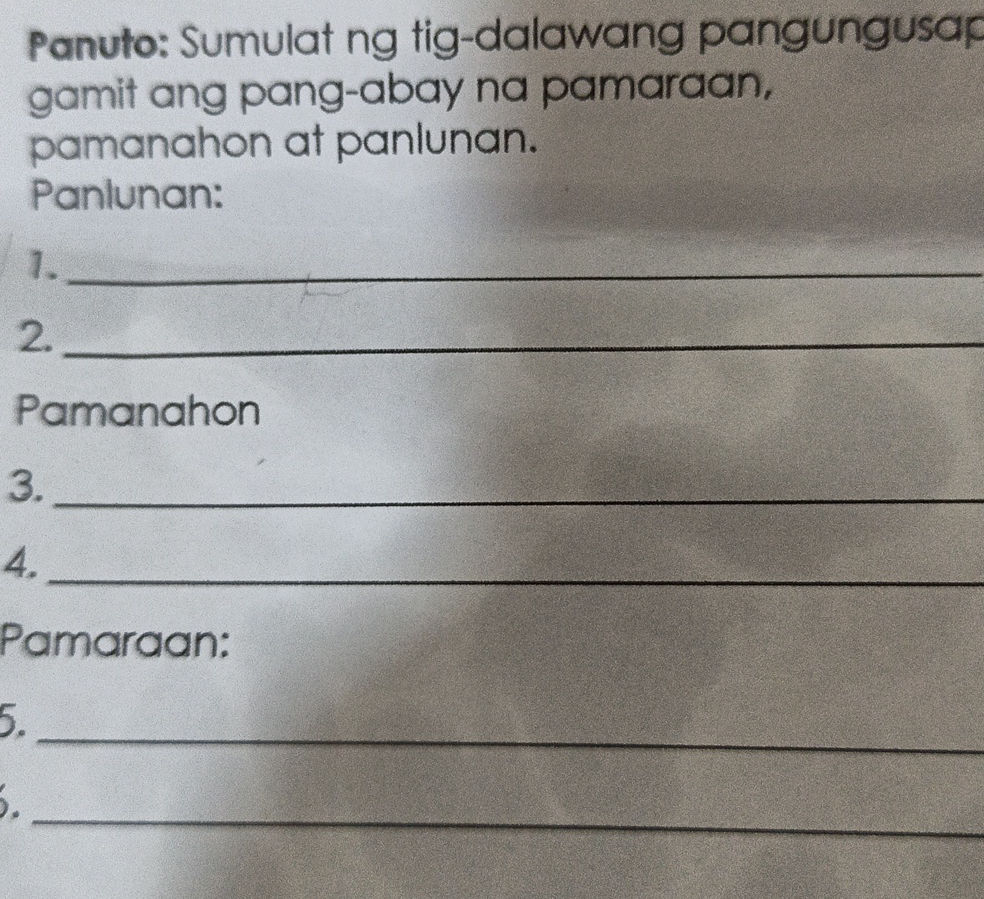 Panuto: Sumulat ng tig-dalawang pangungusap | StudyX