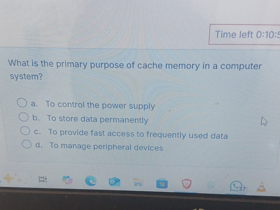 What is the primary purpose of cache memory | StudyX