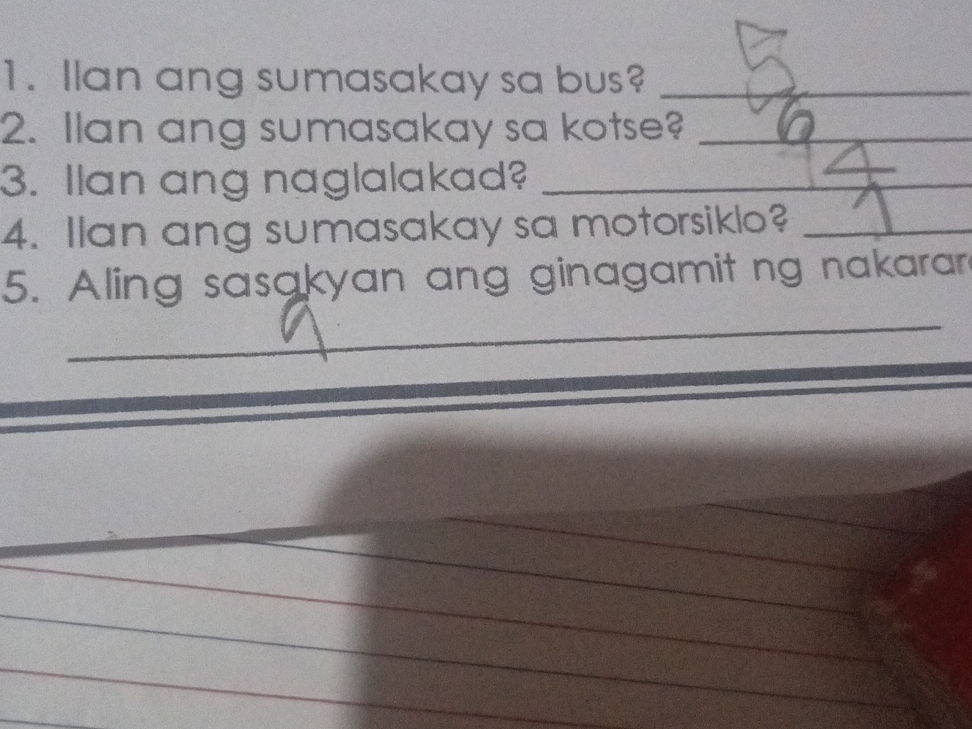 1. Ilan ang sumasakay sa bus? 5 2. Ilan ang | StudyX