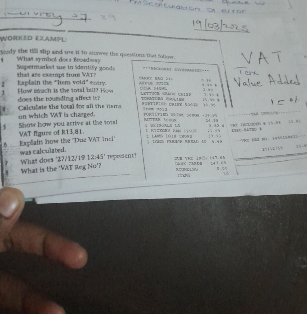 Study the till slip and use it to answer the
