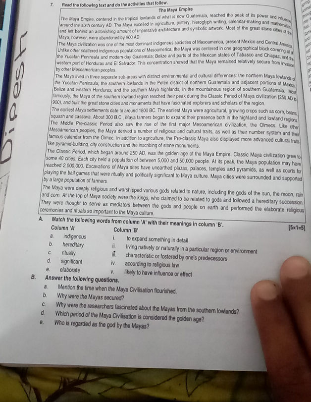 A. Match the following words from column 'A' | StudyX