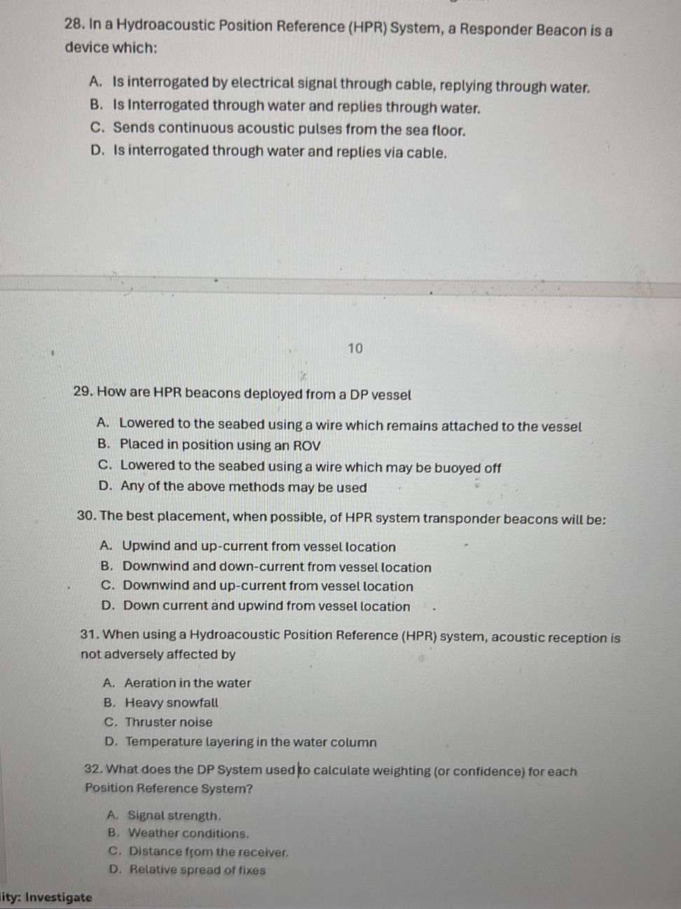 28. In a Hydroacoustic Position Reference | StudyX