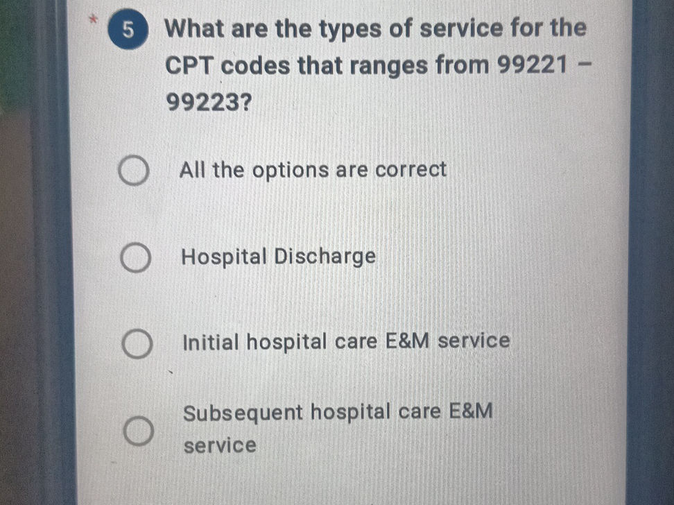 5 What are the types of service for the CPT | StudyX