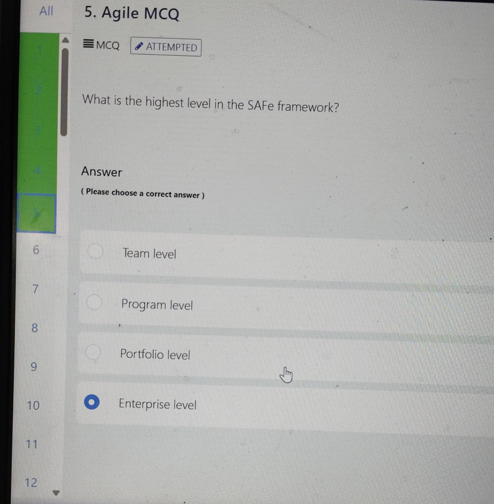 What is the highest level in the SAFe | StudyX