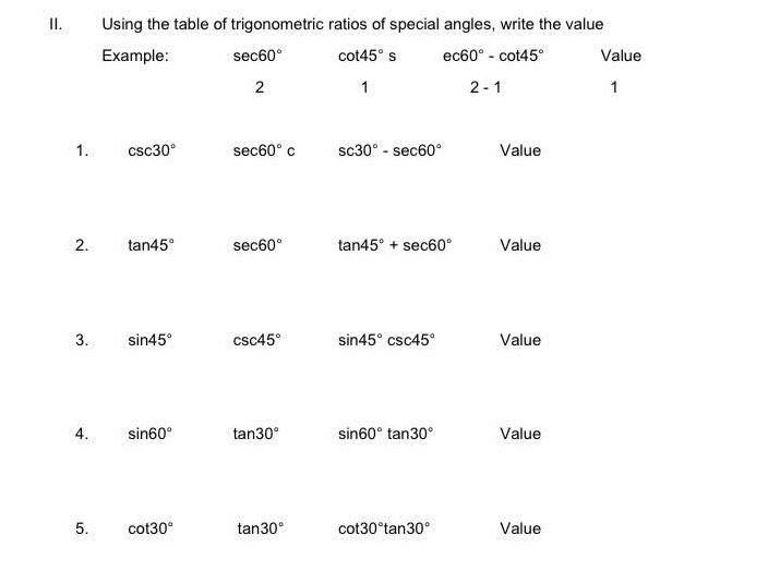 II. Using the table of trigonometric ratios | StudyX