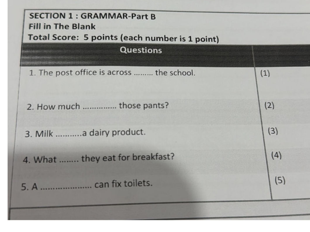 SECTION 1 : GRAMMAR-Part B Fill in The Blank | StudyX