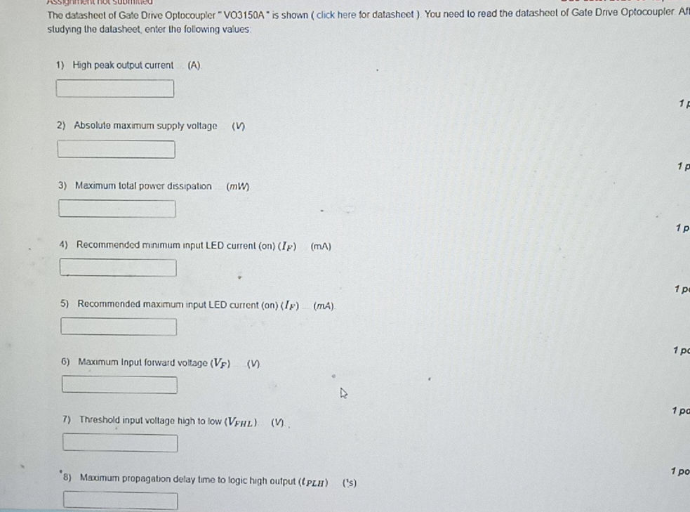 The datasheet of Gate Drive Optocoupler | StudyX