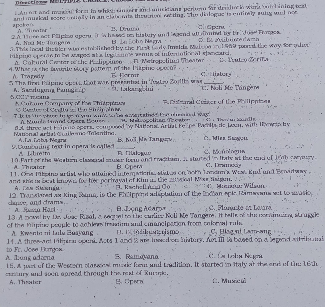 Directions: MULTIPLE CHOICE. Choose the | StudyX