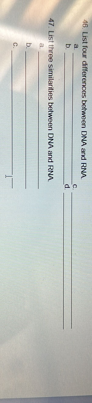 46. List four differences between DNA and | StudyX