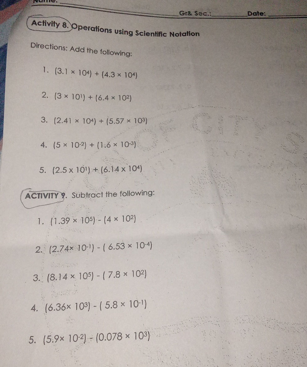 Activity 8. Operations using Scientific | StudyX