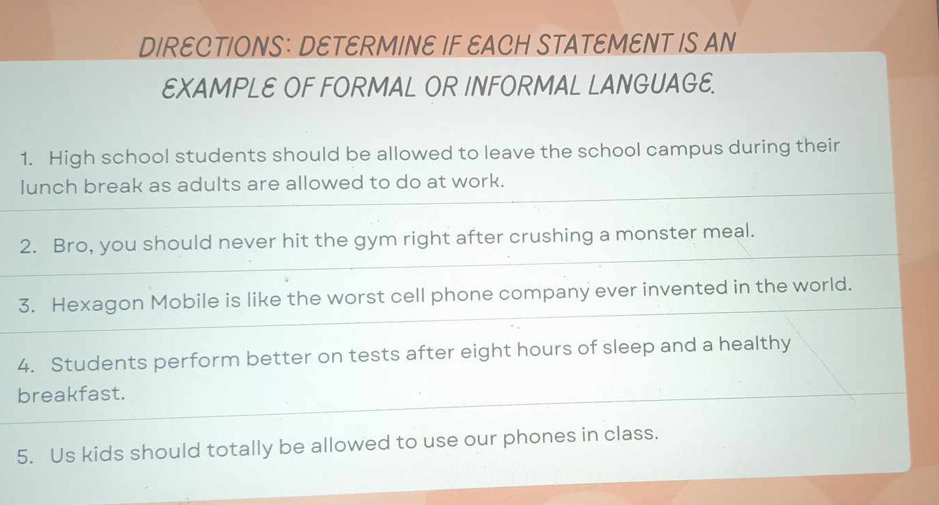 DIRECTIONS: DETERMINE IF EACH STATEMENT IS | StudyX