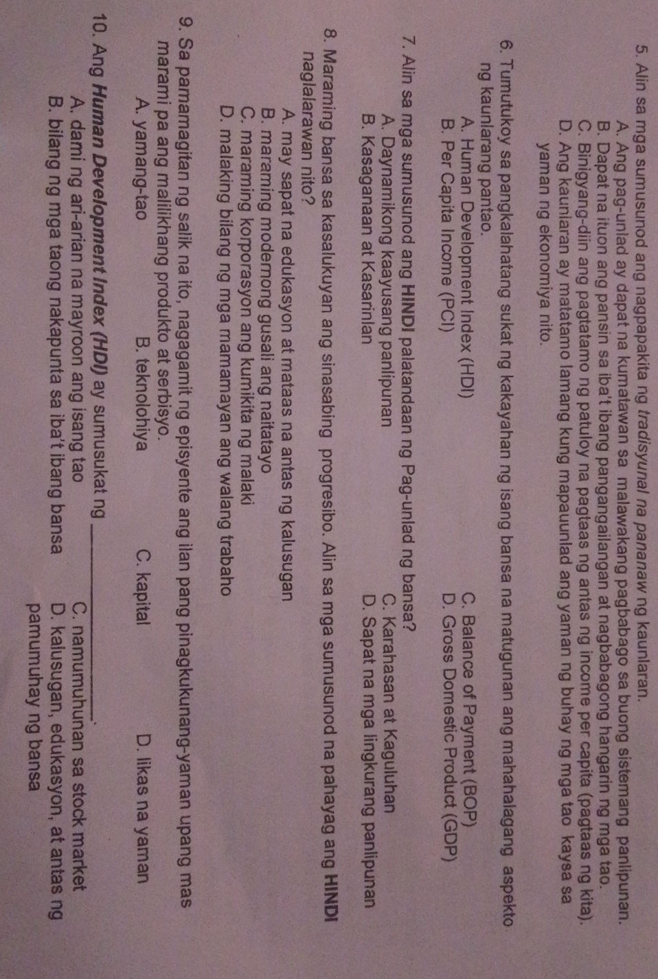 5. Alin sa mga sumusunod ang nagpapakita ng | StudyX