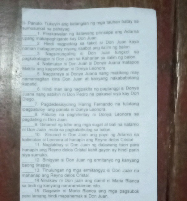 II. Panuto: Tukuyin ang katangian ng mga | StudyX