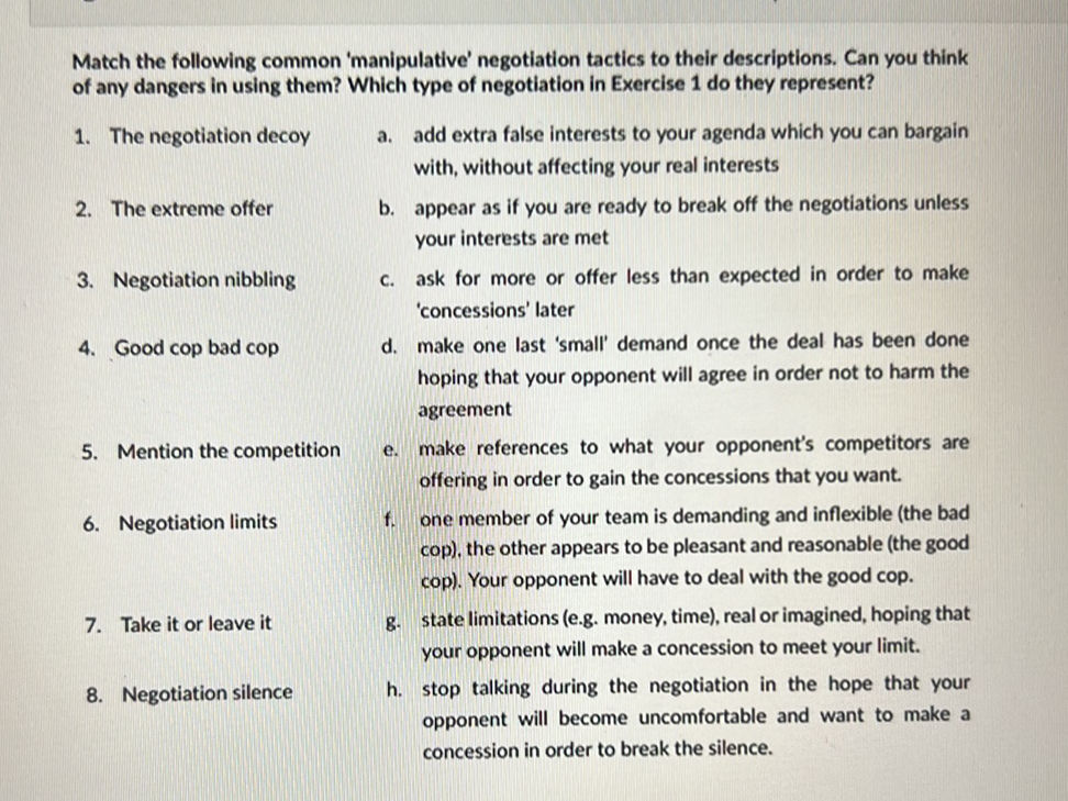 Match the following common 'manipulative' | StudyX