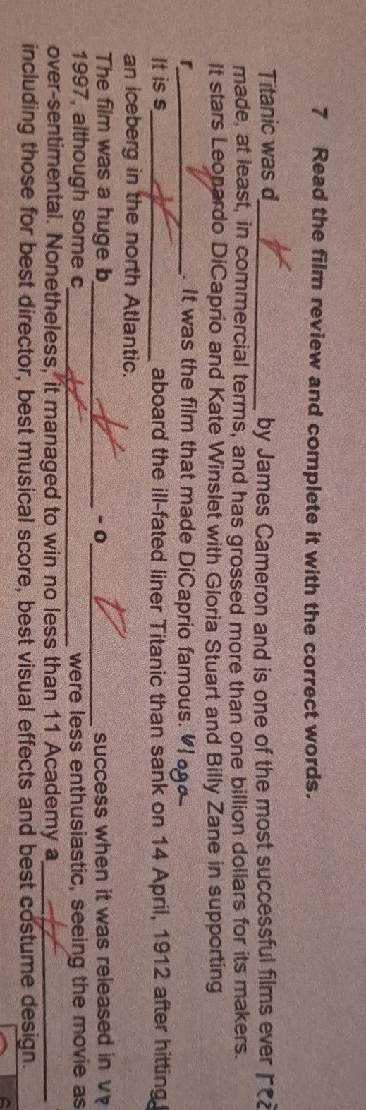 7 Read the film review and complete it with | StudyX