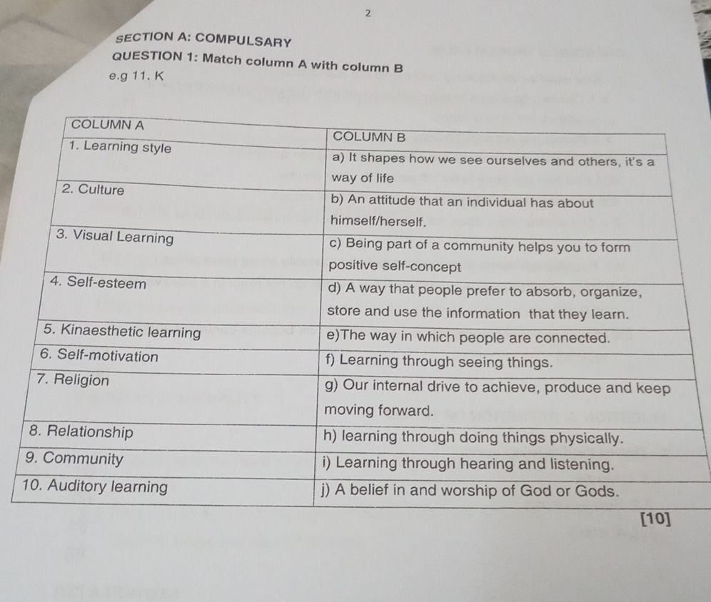 QUESTION 1: Match column A with column B | | StudyX