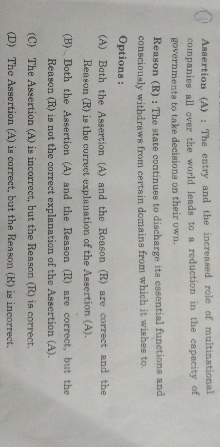 Assertion (A) : The entry and the increased | StudyX