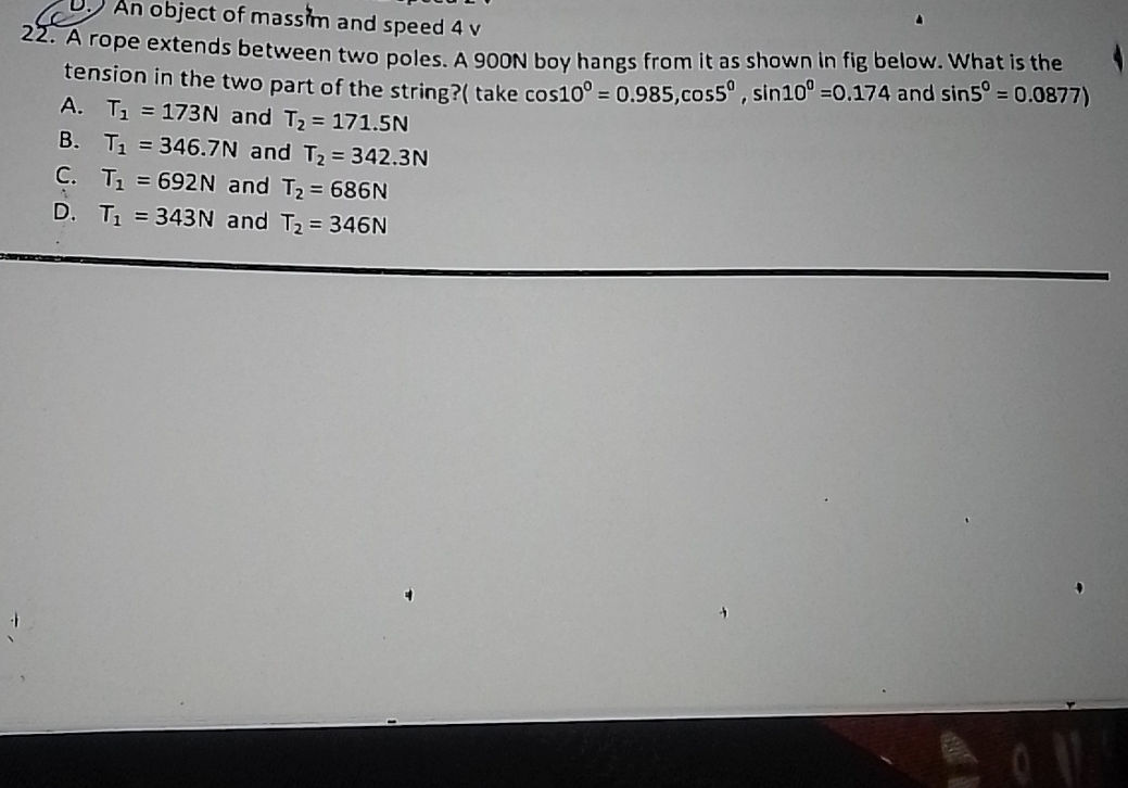 22. A rope extends between two poles. A 900N | StudyX