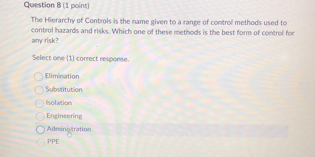 Question 8 (1 point) The Hierarchy of | StudyX