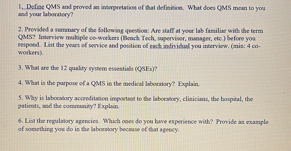 1. Define QMS and proved an interpretation | StudyX
