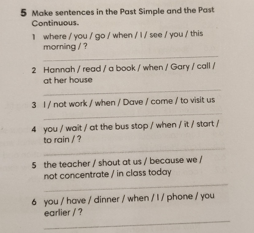 5 Make sentences in the Past Simple and the | StudyX