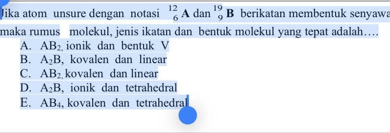 Jika atom unsure dengan notasi $^{12}_6$A | StudyX