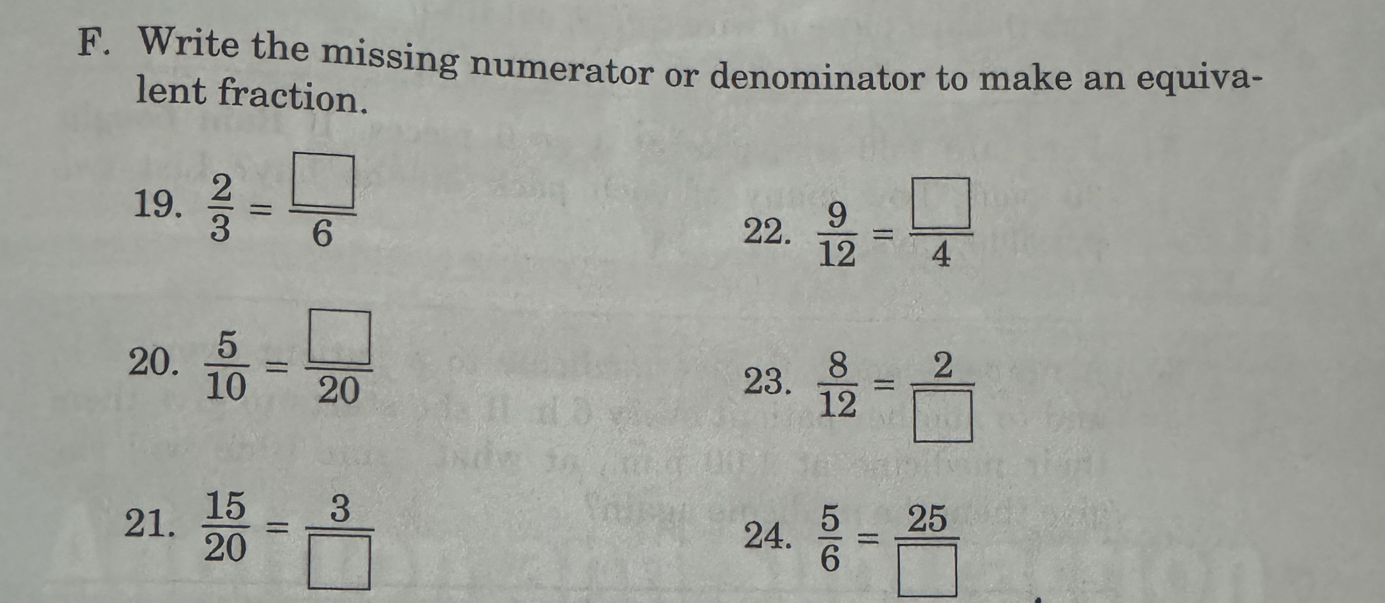 F. Write the missing numerator or | StudyX