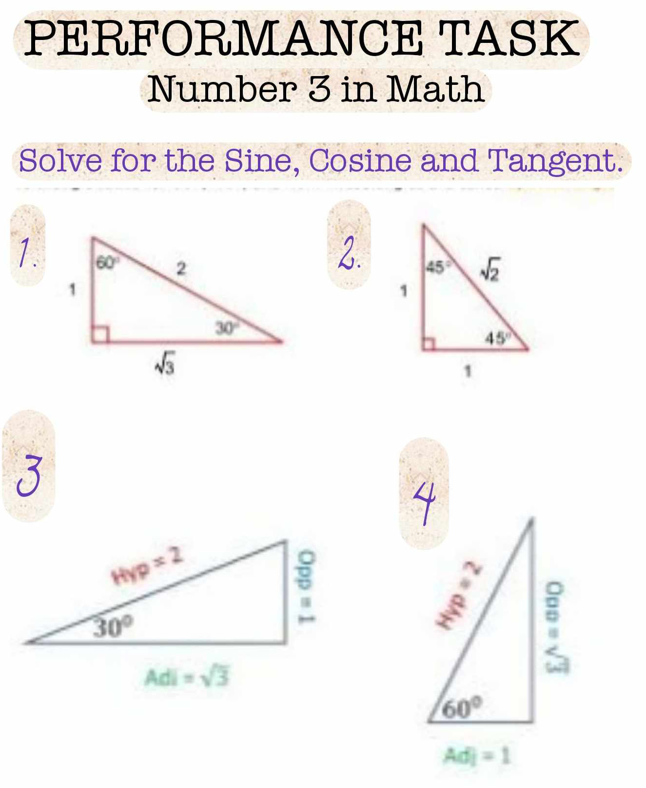 Solve for the Sine, Cosine and Tangent. 1. | StudyX