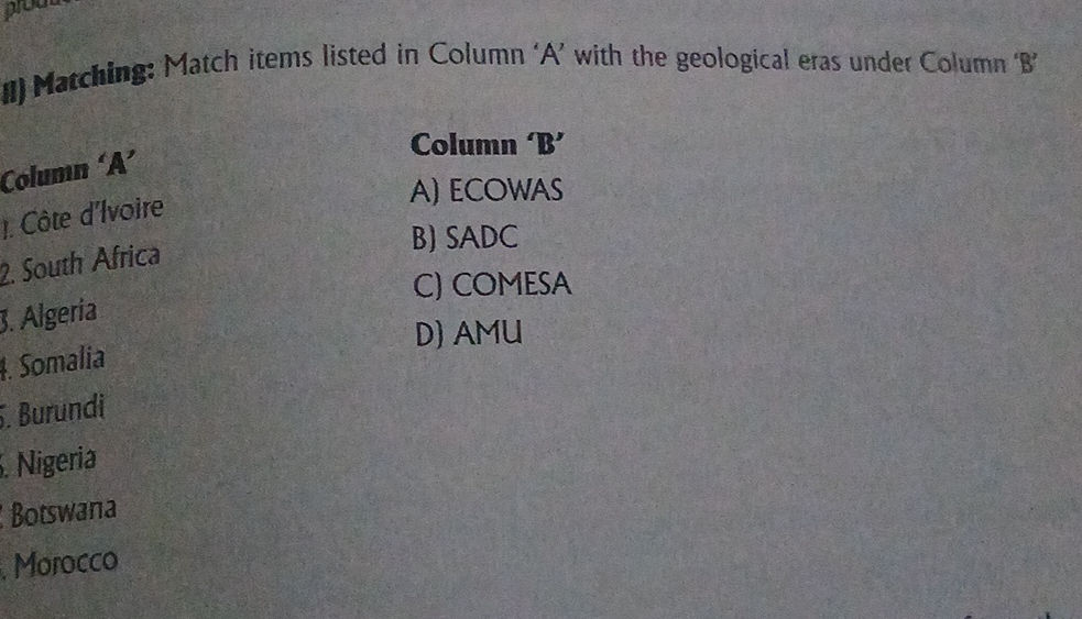 11) Matching: Match items listed in Column | StudyX